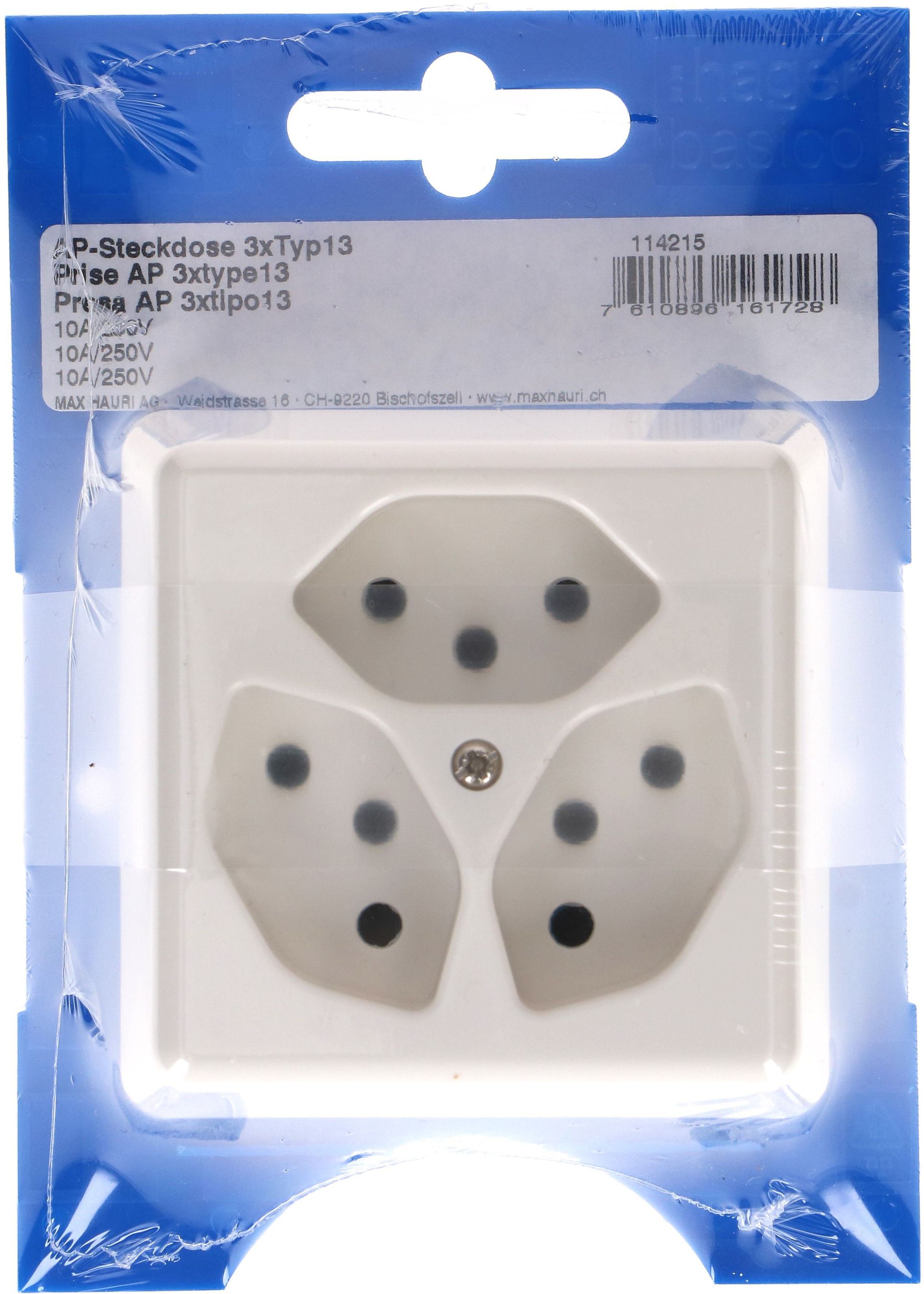 Steckdose 3x Typ 13 Gr.1x1 AP Basico weiss - MAX HAURI AG